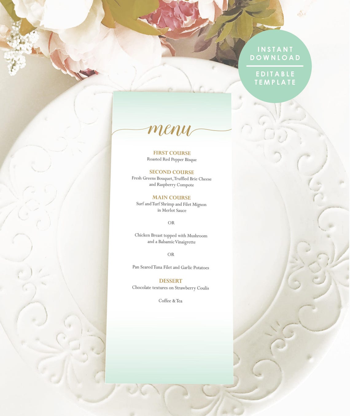 Wedding Menu Mint Green Menu Mint Menuprintable Menumint | Etsy