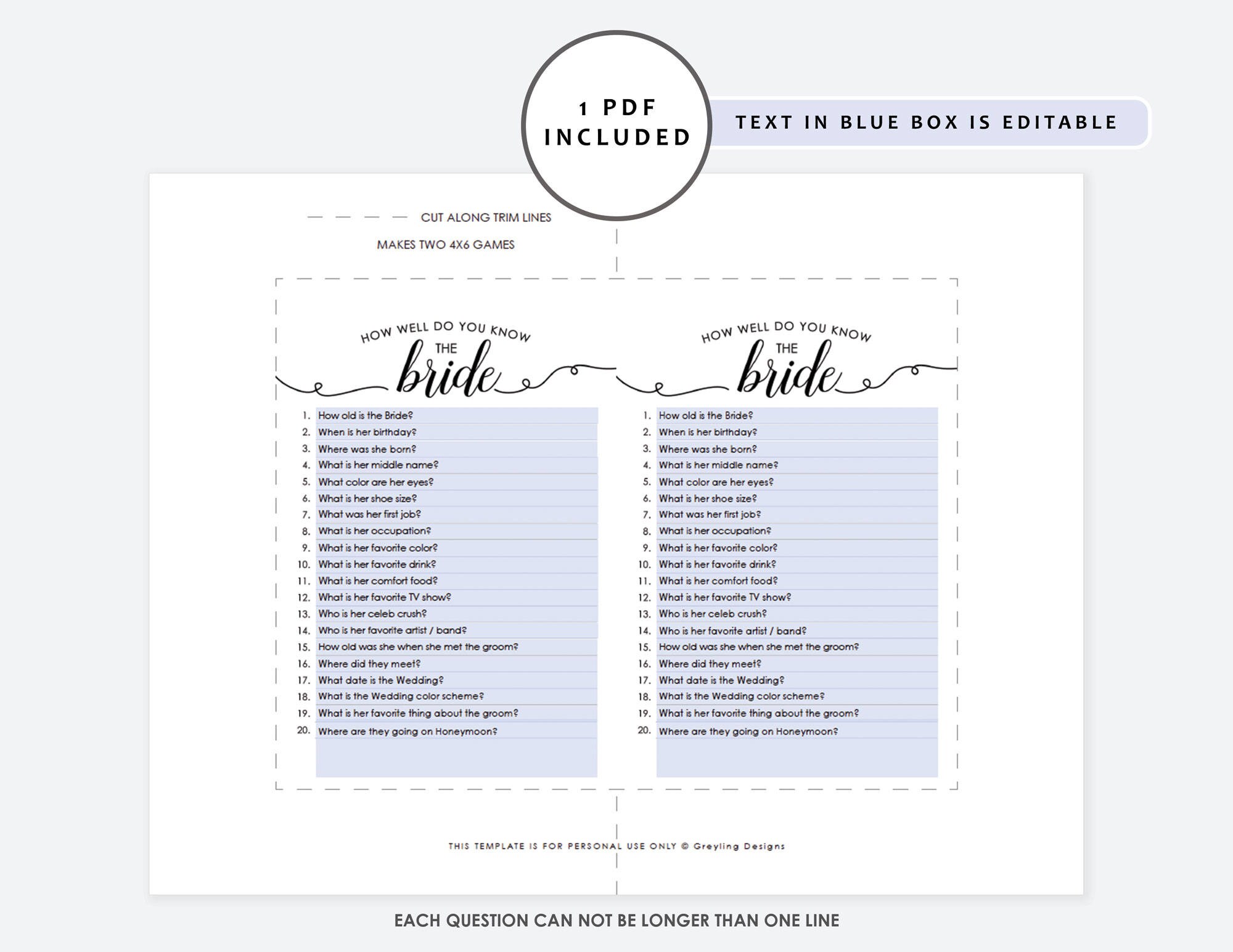 Printable Know The Bride Game How well do you know the bride | Etsy