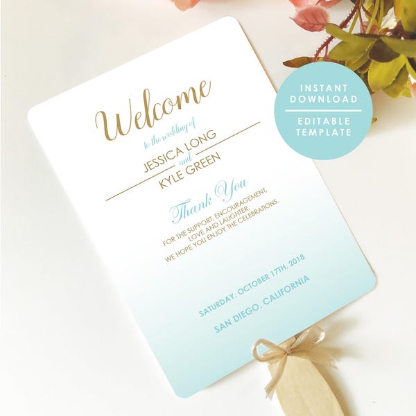 Turquoise Wedding Program - Etsy
