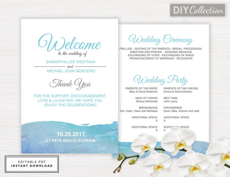 Printable Beach Program Beach Ceremony Fan Beach Program - Etsy