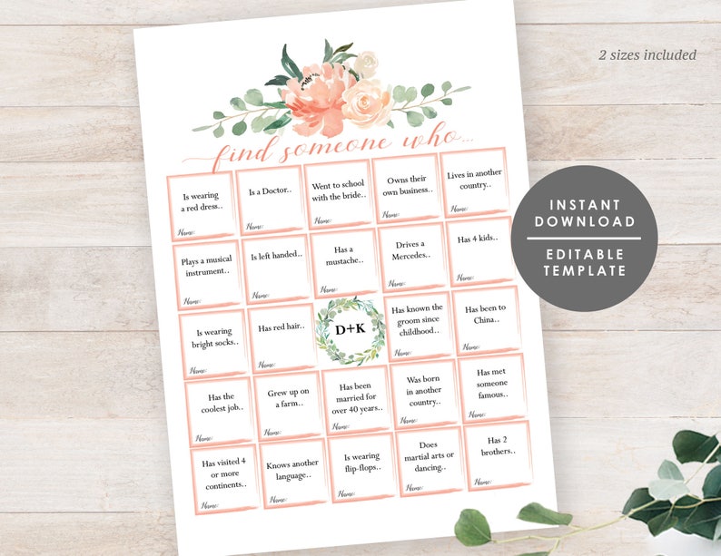 Wedding Reception Game Find Someone Who Game Wedding Guest - Etsy UK