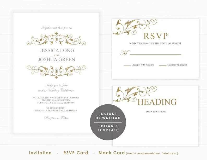 Printable Gold Wedding Invitation Setgold Wedding | Etsy
