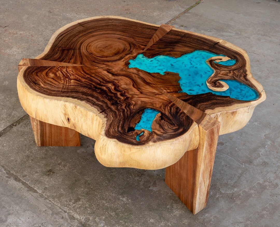 Resin Coffee Table With Glowing Resin Made of Exotic Suar Wood - Etsy