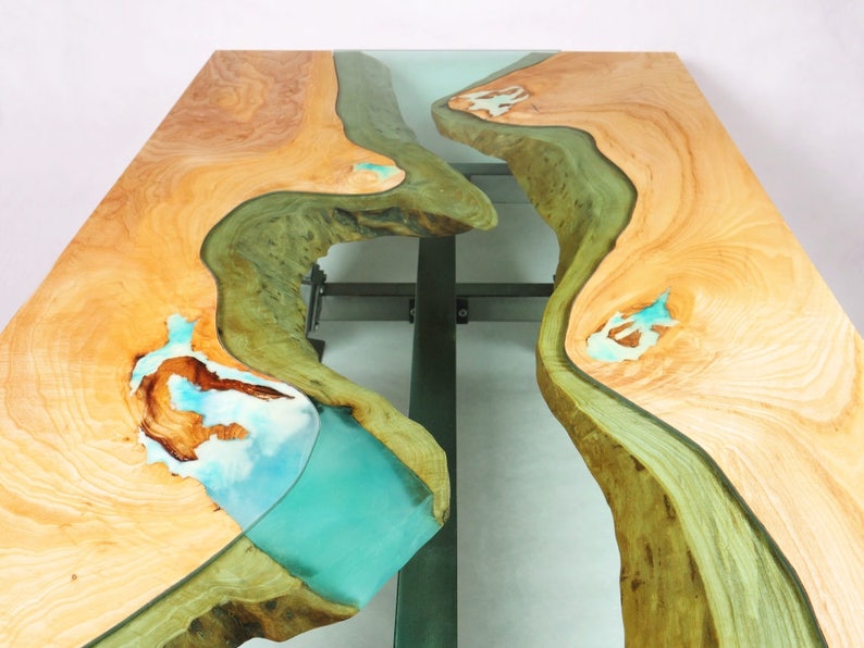 Bridge Live Edge River Coffee Table With Glowing Resin and - Etsy