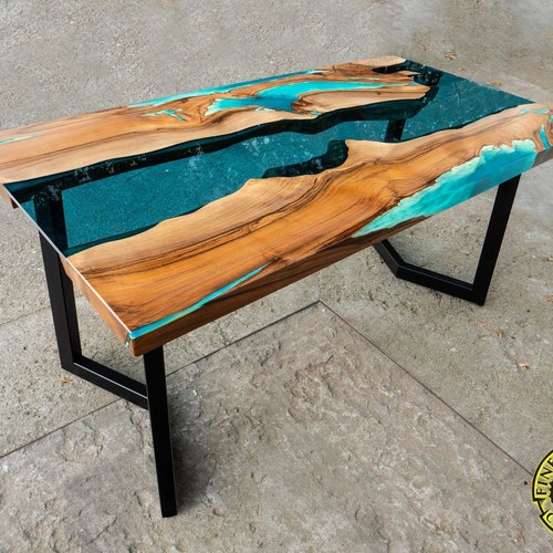 Live Edge Coffee Table With Glowing Resin Fillin - Etsy