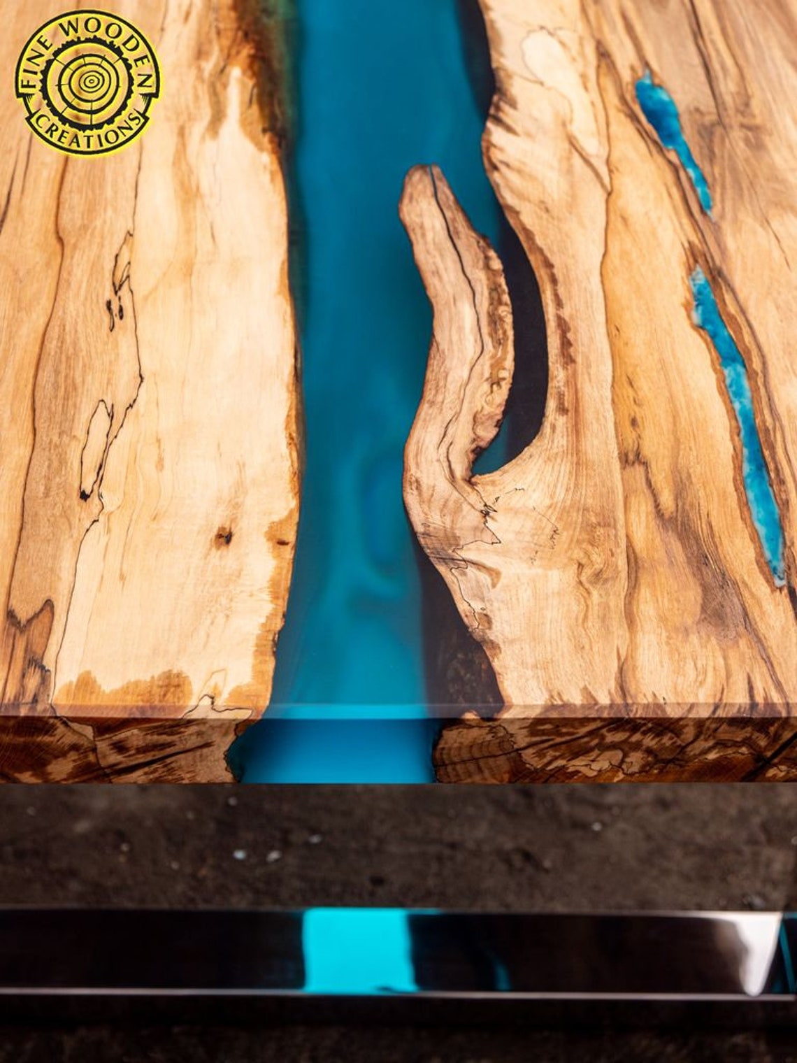 Live Edge Resin River Dining Table With Turquoise Glowing - Etsy