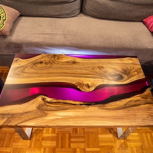 Deep Purple Resin Coffee Table With Resin River , Walnut Wood ...