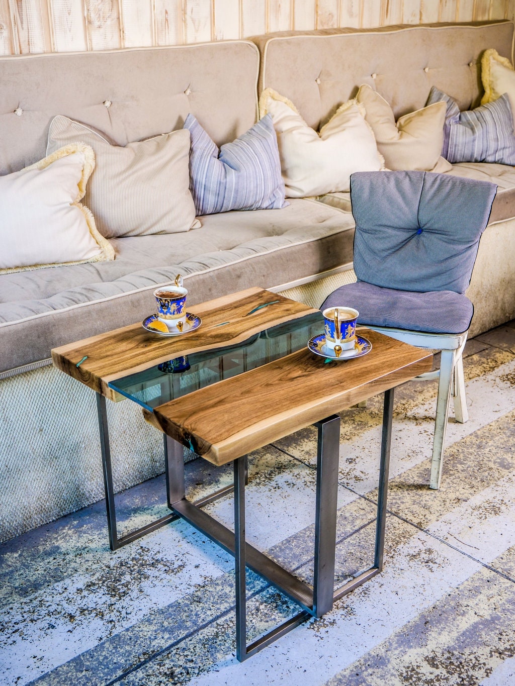 Live Edge River Bedside / Coffee / End Table With Glass and - Etsy