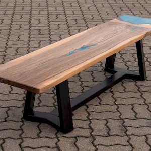 Epoxy Resin Bench for Dining Table With Turquoise Glowing Pigment ...