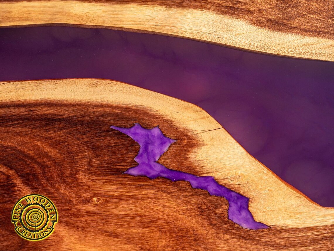 Dining Table With Purple Resin and Glowing Purple Powder Suar | Etsy