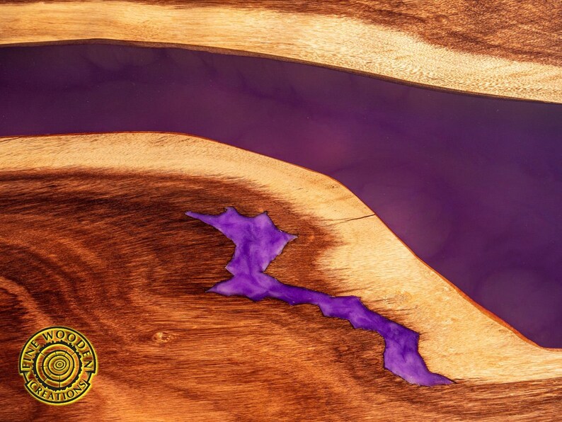 Dining Table With Purple Resin and Glowing Purple Powder Suar | Etsy