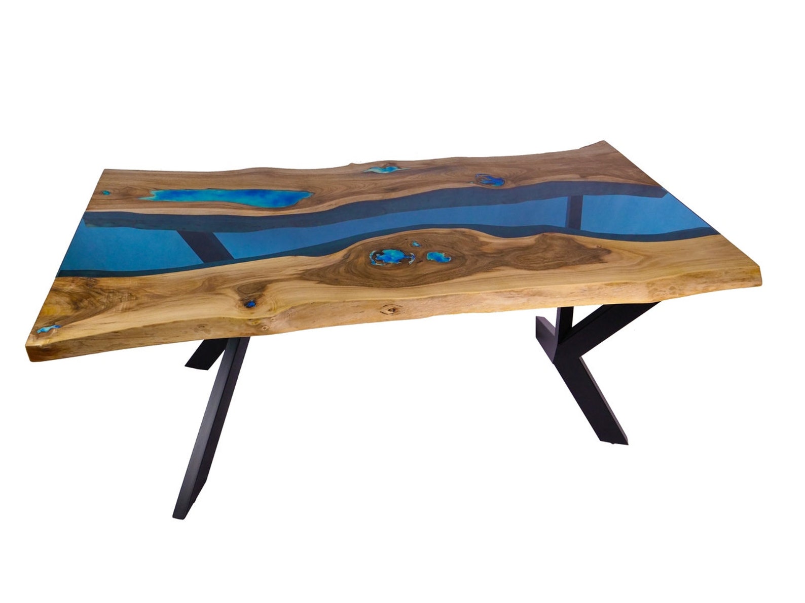 Double Live Edge River Dining Table With Bench River Glass and - Etsy