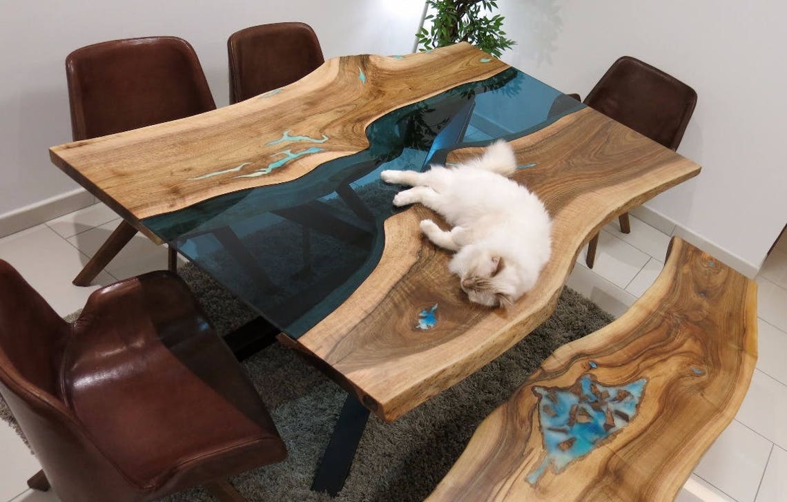 White Oreo Live Edge River Dining Table With Bench and - Etsy