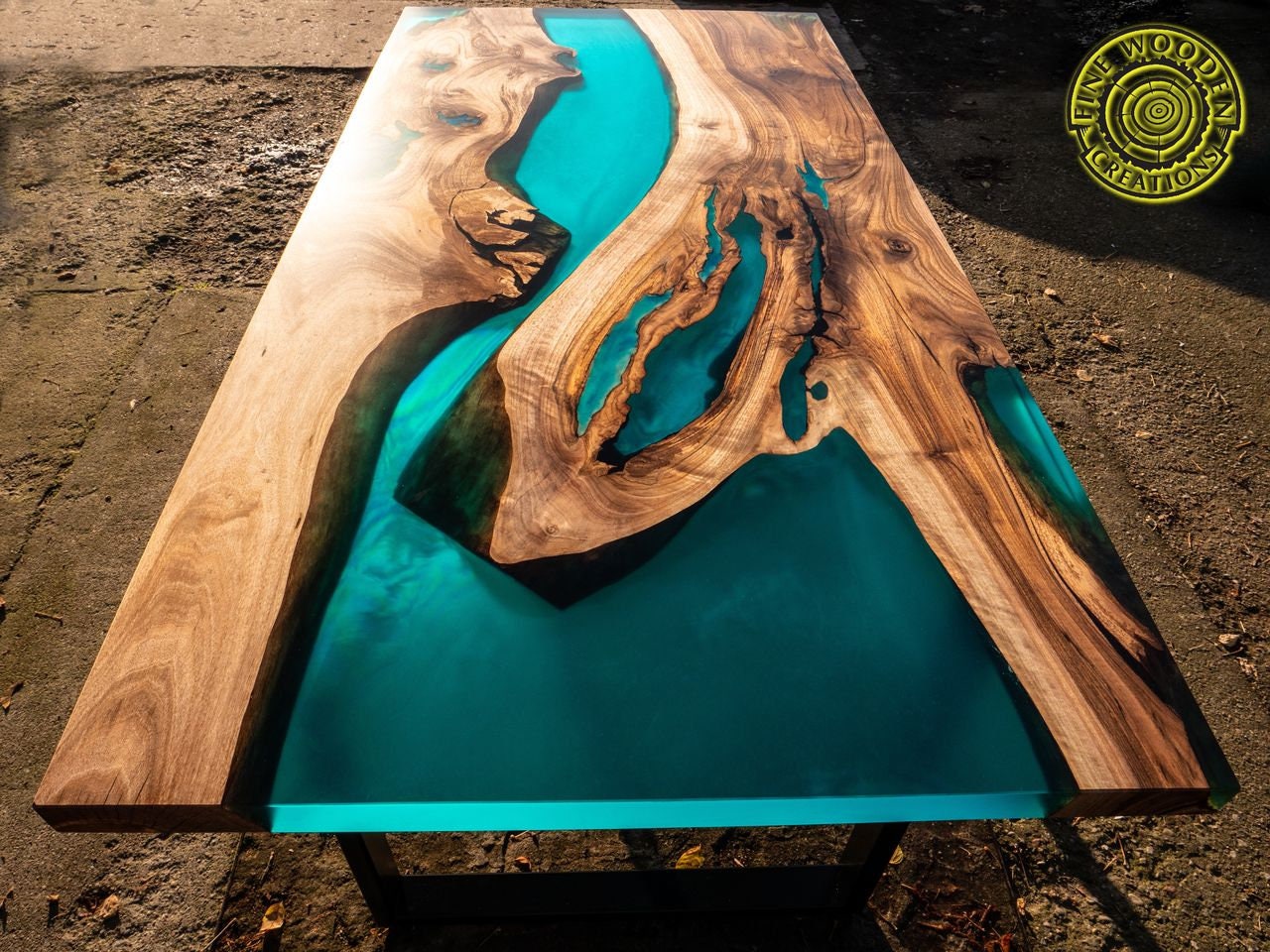 Turquoise Resin Dining Table With Glowing Inlay - Etsy Canada