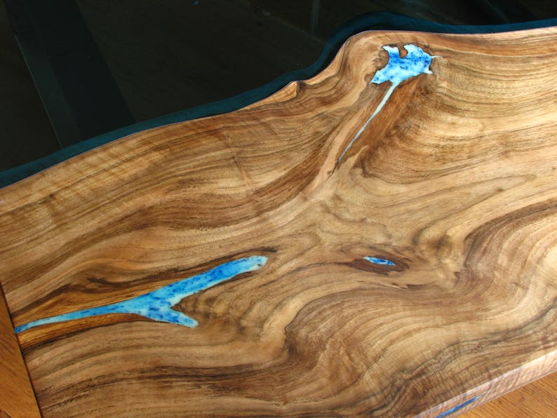 Square Live Edge River Coffee Table With Glowing Resin Fillin - Etsy