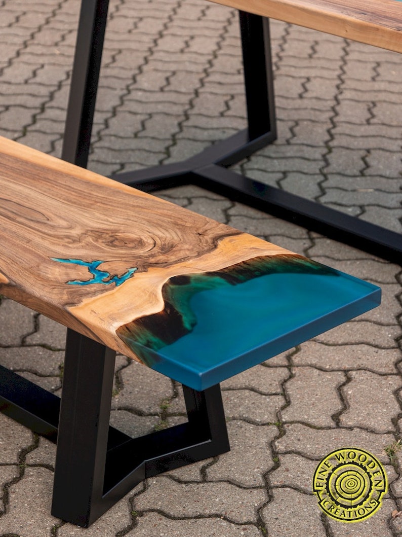 Epoxy Resin Bench for Dining Table With Turquoise Glowing - Etsy