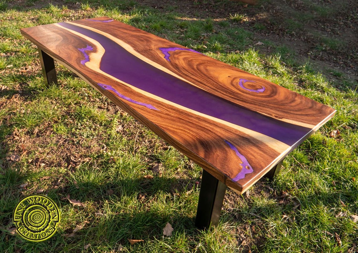 Dining Table With Purple Resin and Glowing Purple Powder Suar - Etsy Israel