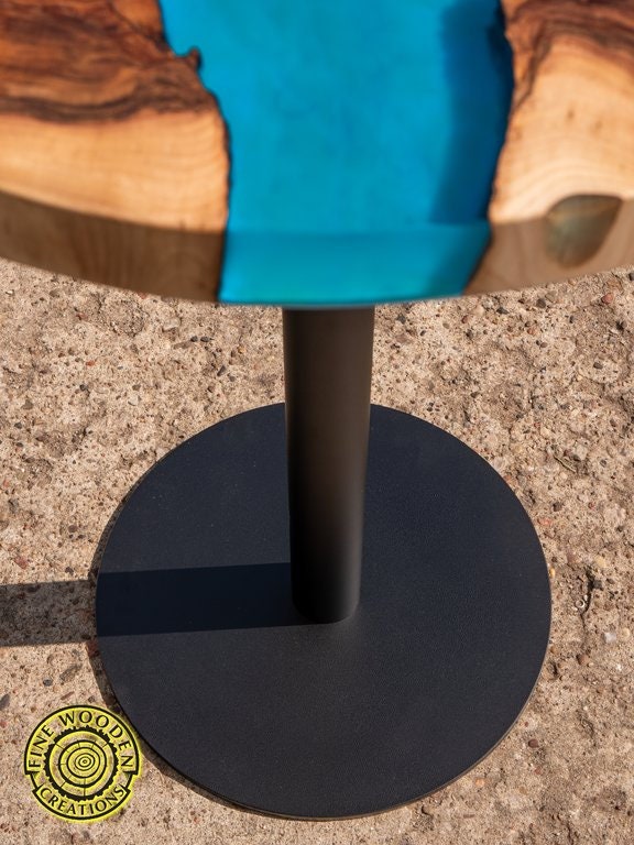 Round bar table with resin turquoise river on a Dalston style | Etsy