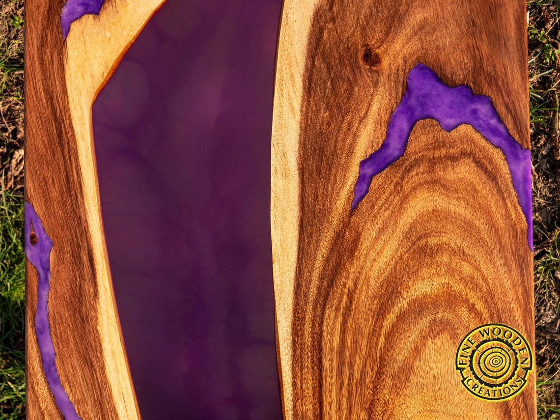 Dining Table With Purple Resin and Glowing Purple Powder Suar | Etsy