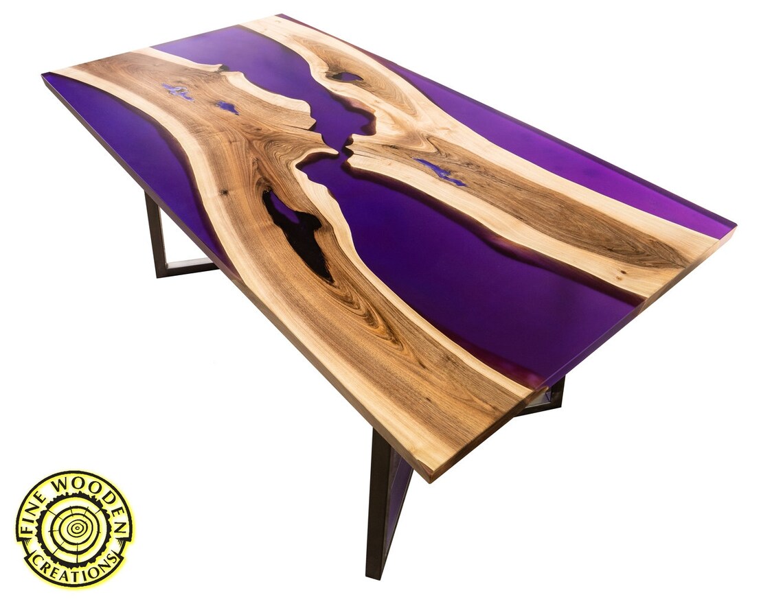 Dining Resin Table Purple With Glowing Resin Walnut Wood | Etsy