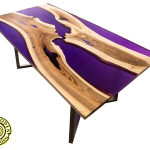 Dining Resin Table Purple With Glowing Resin, Walnut Wood - Etsy