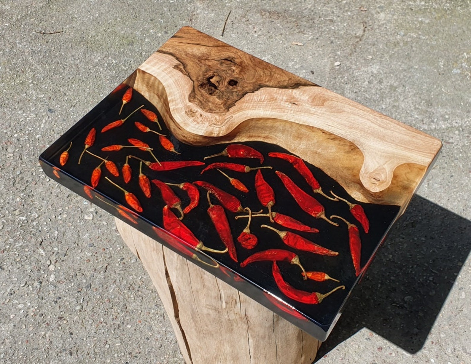 Walnut Wood Serving Board With Red Chilli Peppers in Resin - Etsy