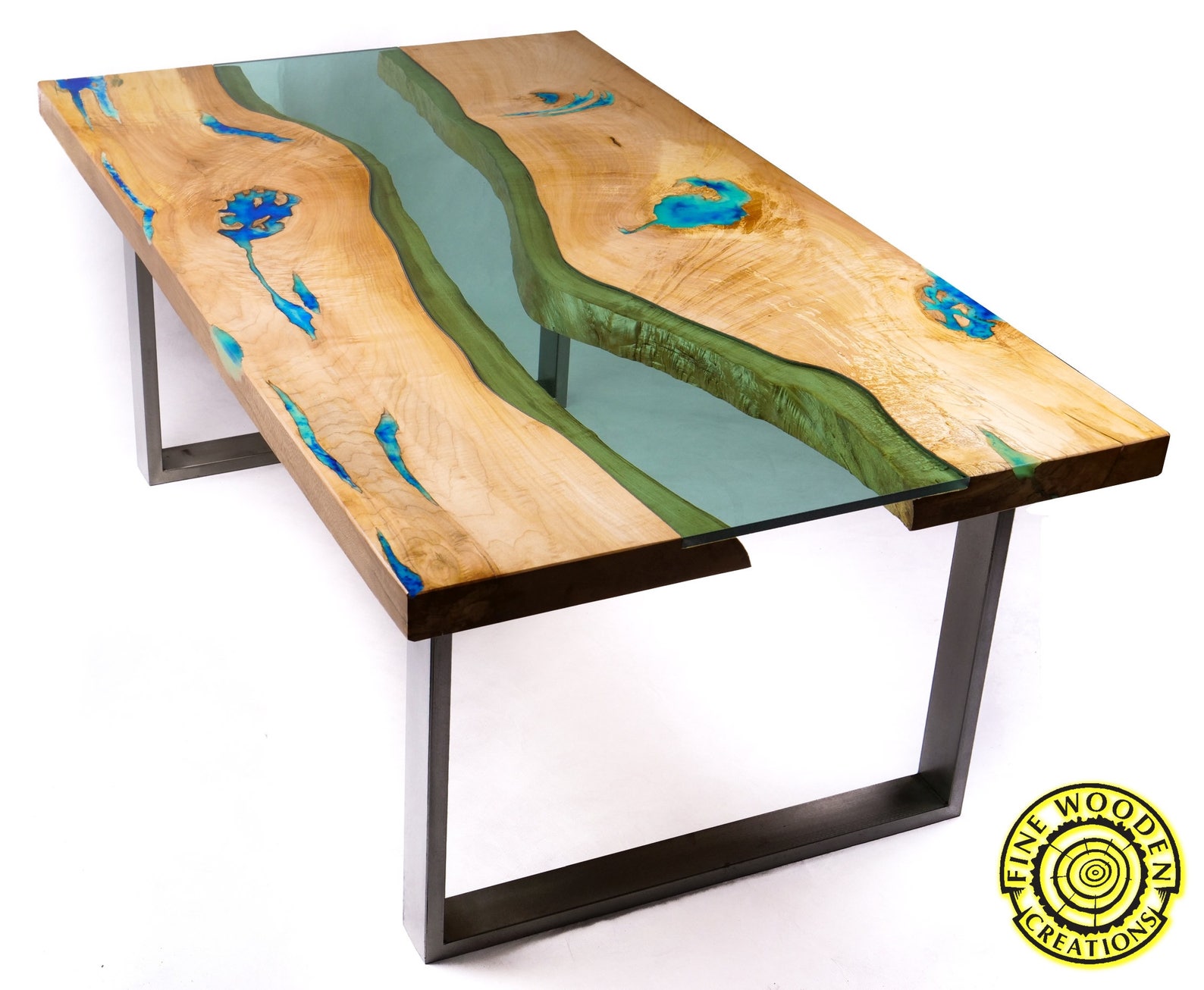 Bright Ash Live Edge River Coffee Table With Glowing Resin - Etsy