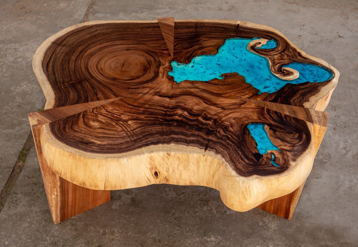 Resin Coffee Table With Glowing Resin Made of Exotic Suar Wood - Etsy