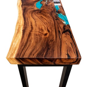 Desk / Workbench With Epoxy Resin and Live Edge Made of Suar Wood - Etsy