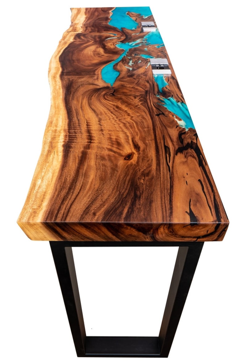 Desk / Workbench With Epoxy Resin and Live Edge Made of Suar | Etsy