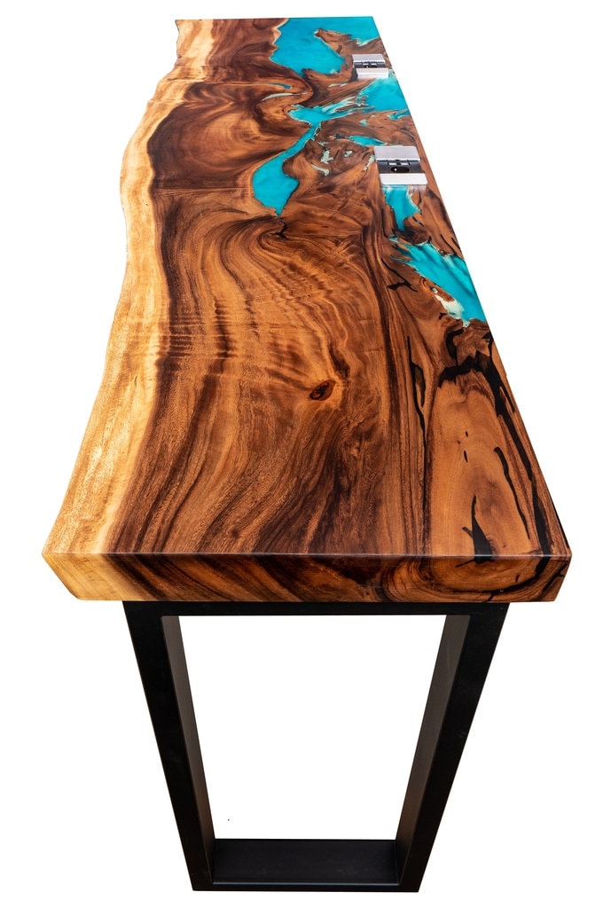 Desk / workbench with epoxy resin and live edge made of suar | Etsy