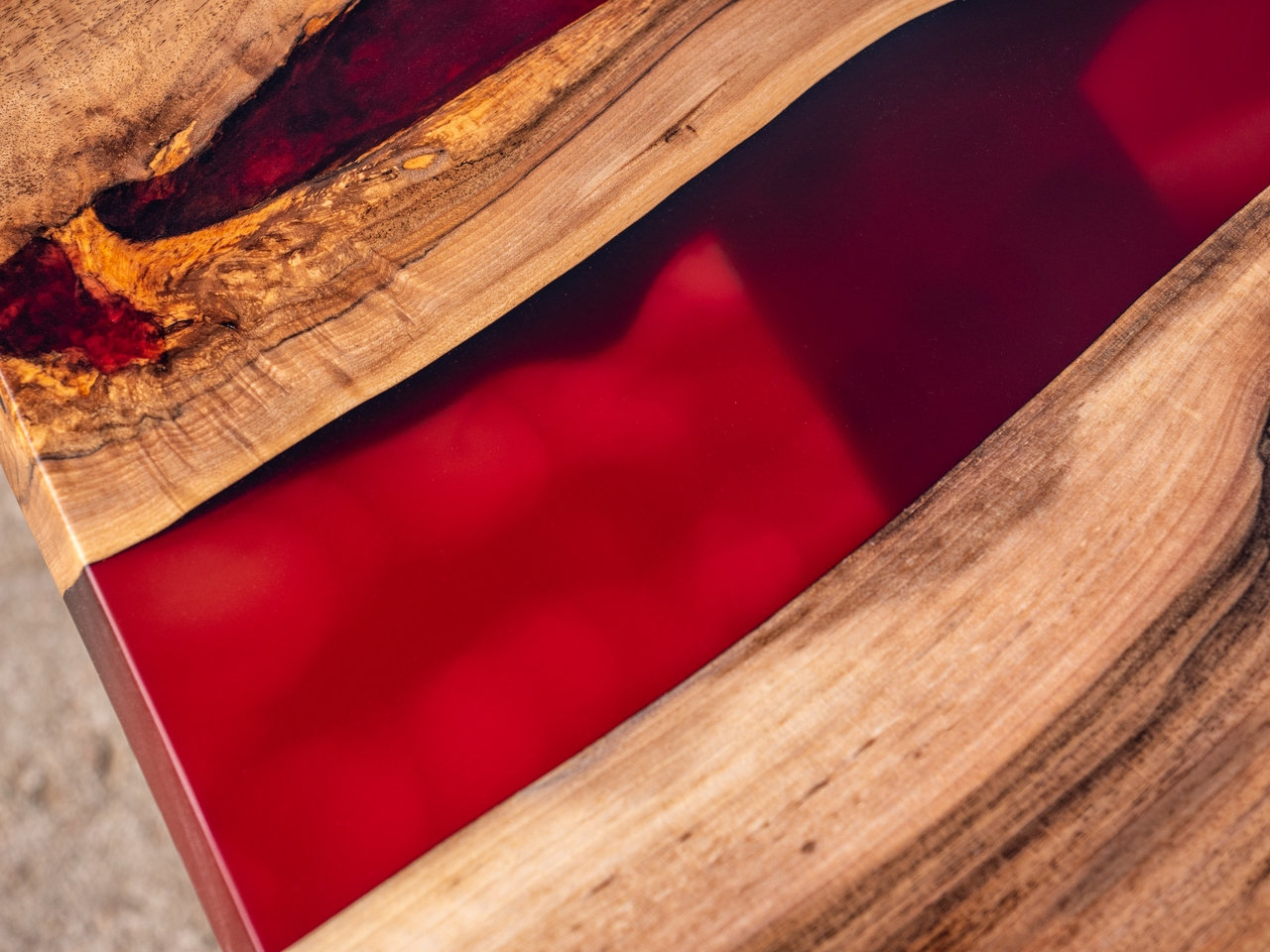 Red resin coffee table with x spider style legs | Etsy