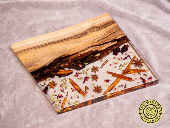 Natural Wood and Exotic Spices Serving Board Epoxy Resin / | Etsy