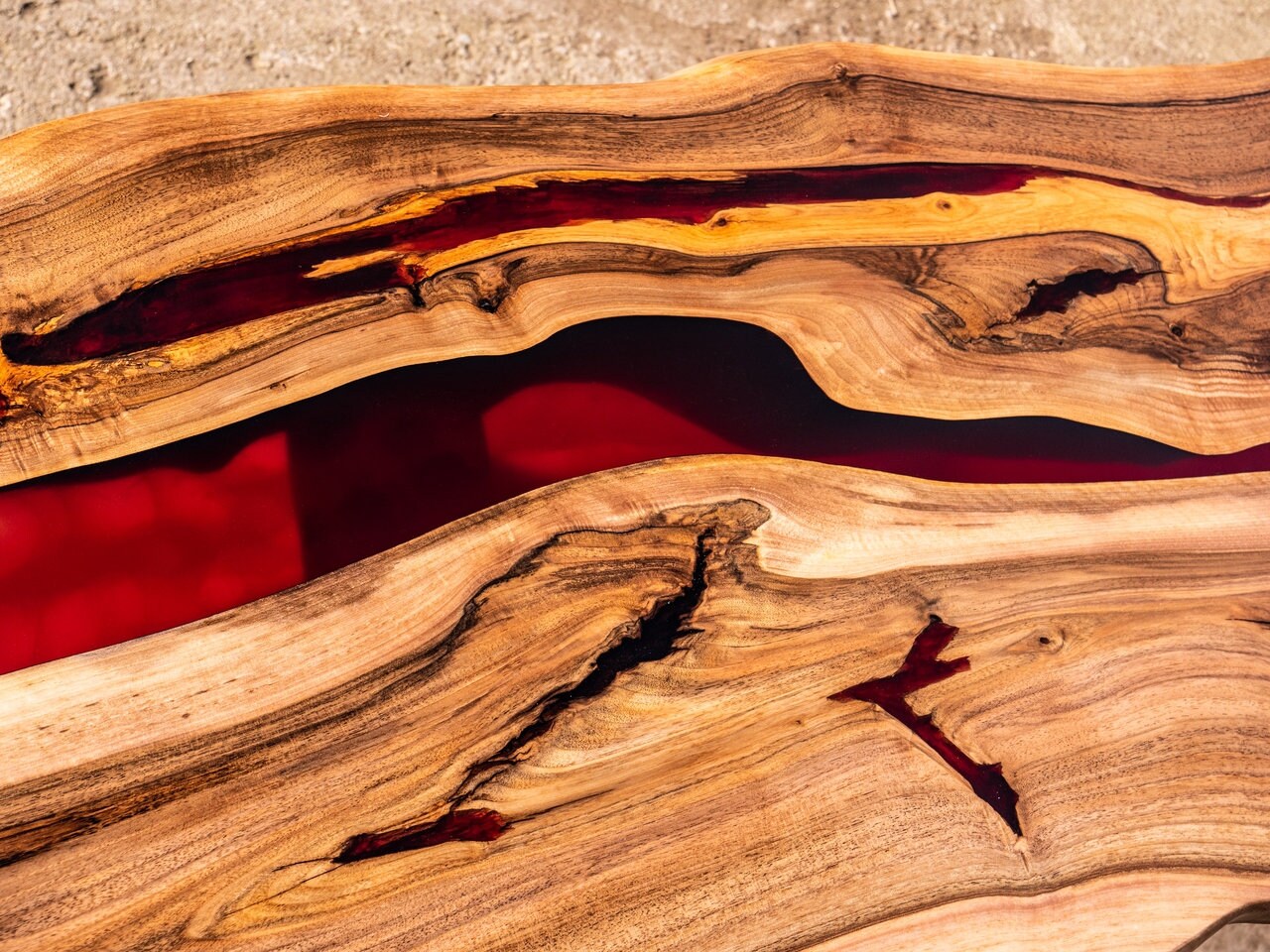 Red resin coffee table with x spider style legs | Etsy