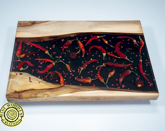 Handmade Wood and Resin Cutting/serving Board, Cutting Board Peppers ...