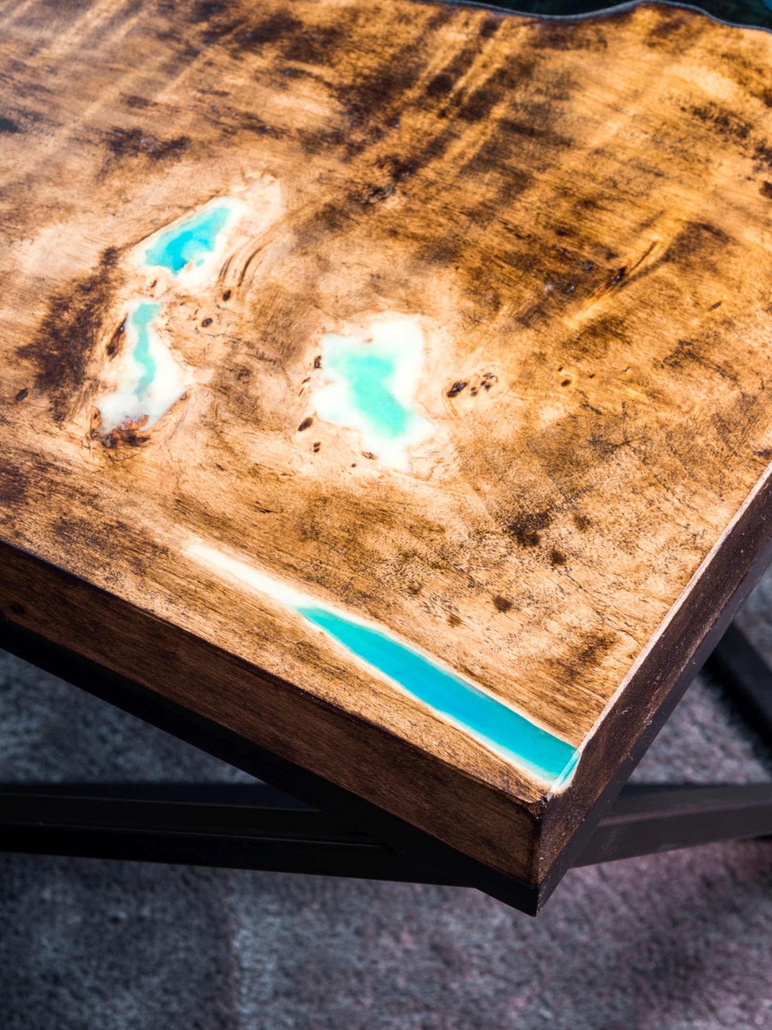 Live Edge River Coffee Table With Glowing Resin - Etsy