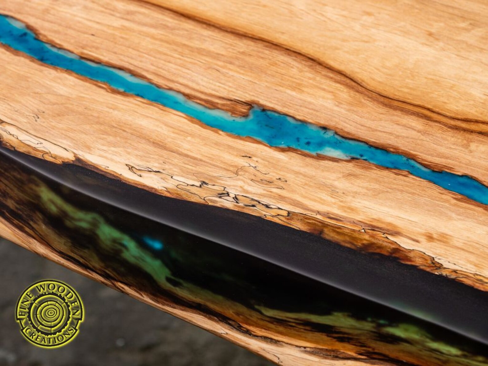 Live Edge Resin River Dining Table With Turquoise Glowing - Etsy