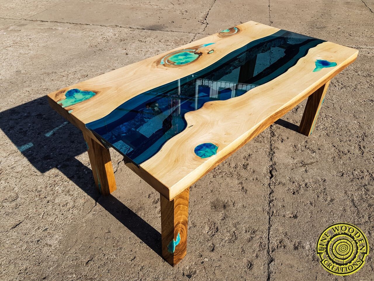 WOLIN - Turquoise Eye - Live Edge River Coffee Table With Glowing Resin ...