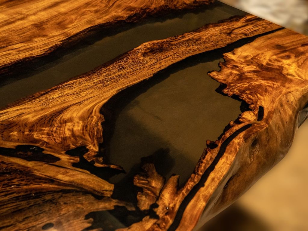 Live Edge Dining Table With Grey Resin Made of Guawa Exotic Wood - Etsy