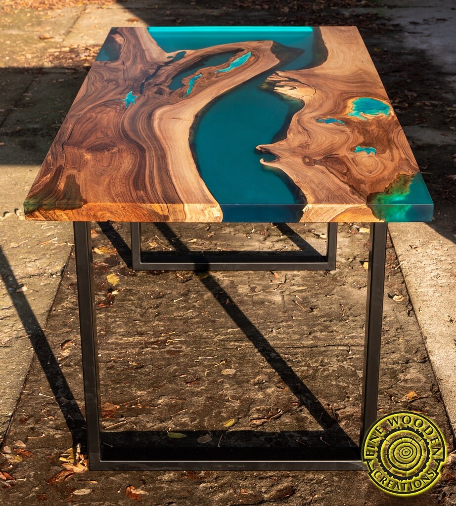 Turquoise Resin Dining Table With Glowing Inlay - Etsy