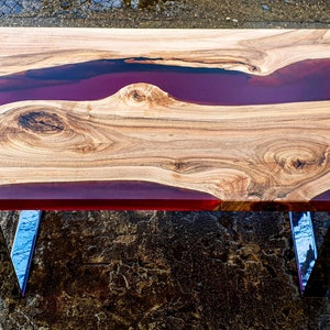 Deep Purple Resin Coffee Table With Resin River , Walnut Wood ...