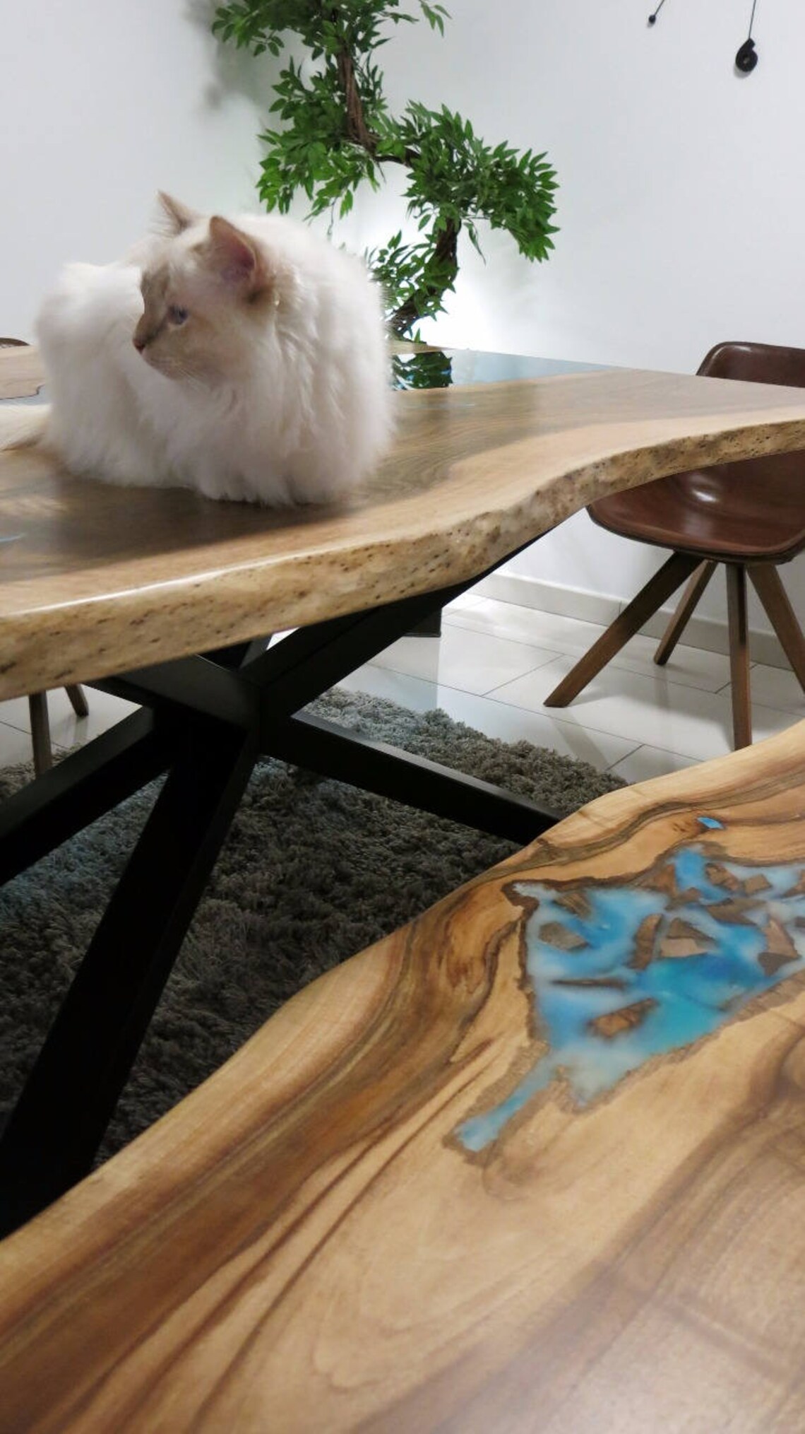 White Oreo Live Edge River Dining Table With Bench and - Etsy