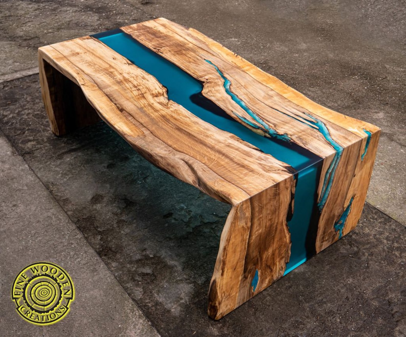 Double waterfall live edge river coffee table with glowing resin - Etsy ...