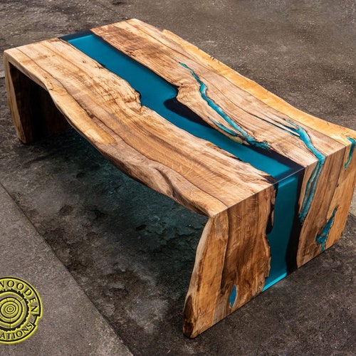 Waterfall Live Edge River Coffee Table With Plexiglass Leg and - Etsy
