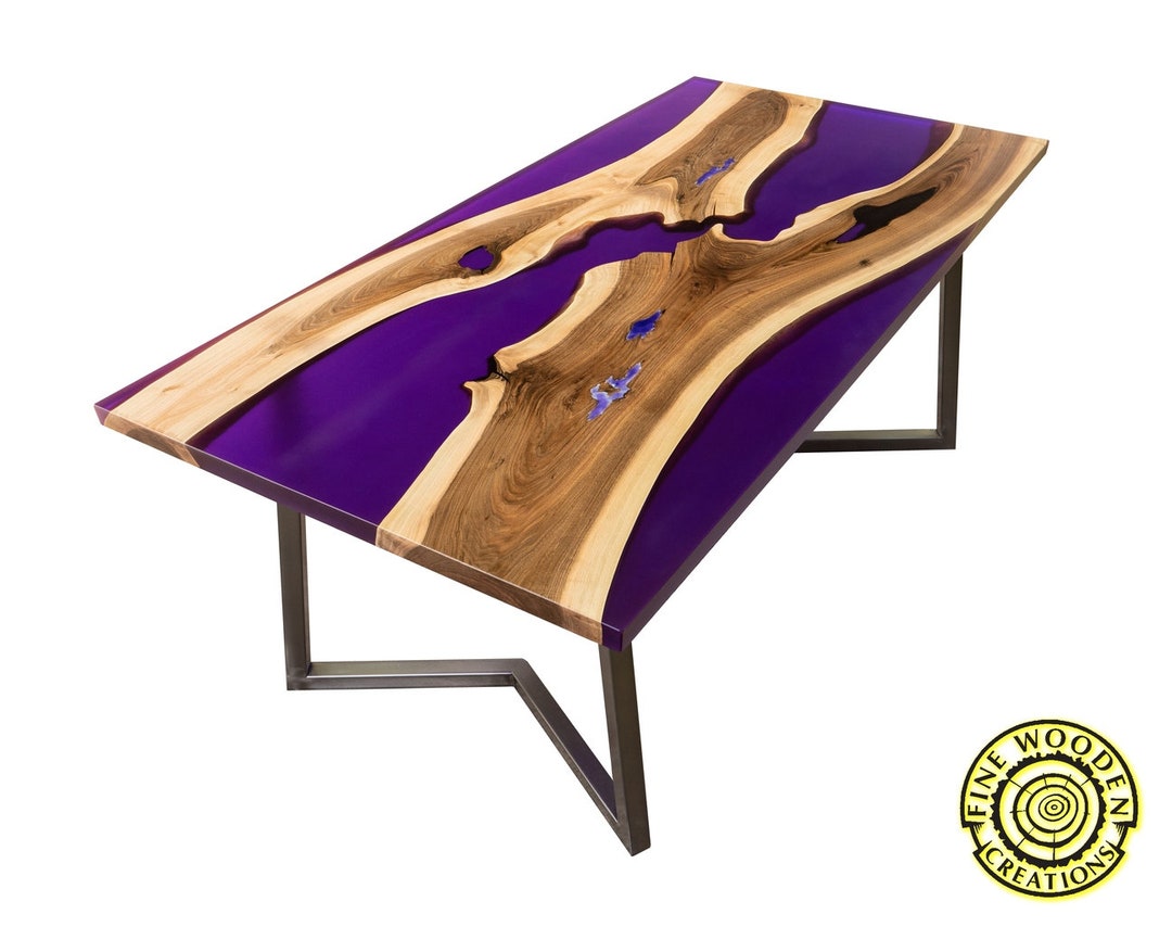 Dining Resin Table Purple With Glowing Resin, Walnut Wood - Etsy