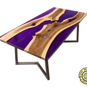Dining Resin Table Purple With Glowing Resin, Walnut Wood - Etsy