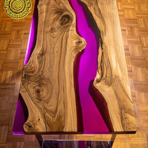 Deep Purple Resin Coffee Table With Resin River , Walnut Wood ...
