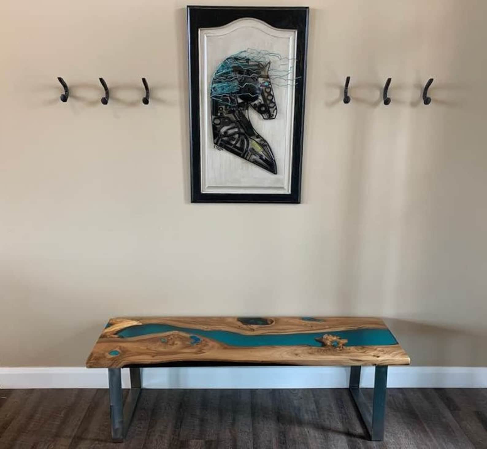 Epoxy Resin Bench for Dining Table With Turquoise Glowing - Etsy