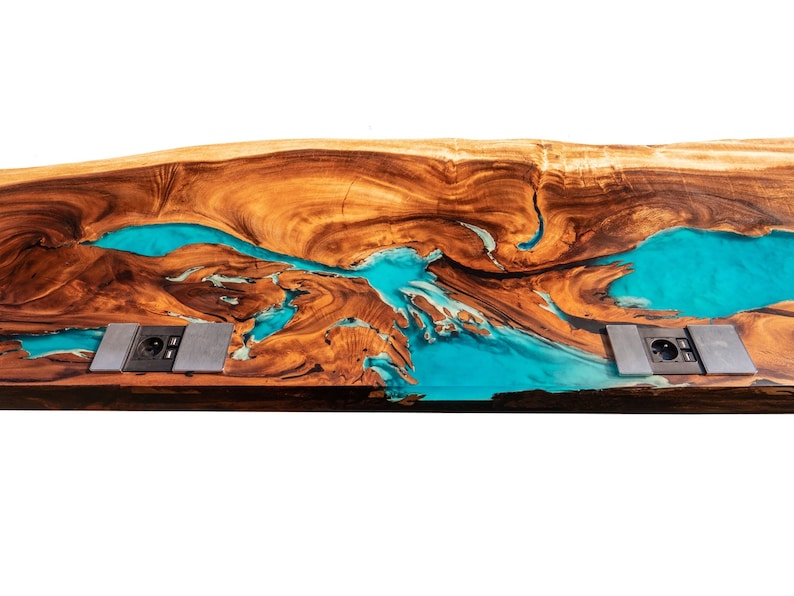 Desk / Workbench With Epoxy Resin and Live Edge Made of Suar Wood - Etsy