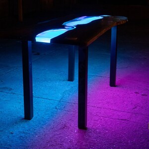 Live Edge Epoxy Resin River Dining Table With Led Lighting and ...